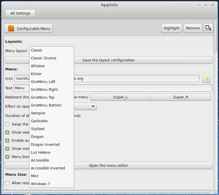 Configurable Menu Install The Best Menu For Linux Mint 17171 Cinnamon